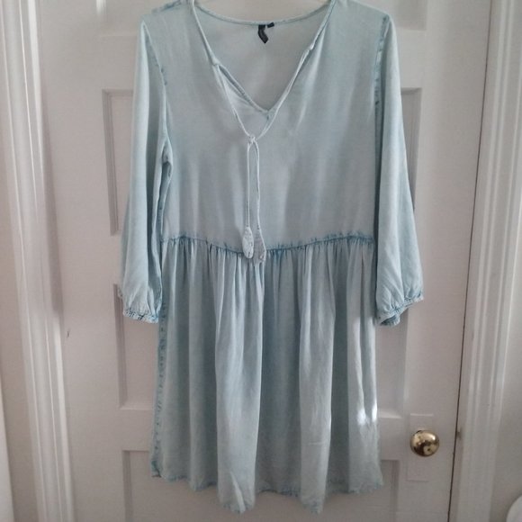 D&KADE | Dresses | Dkade Denim Chambray Puff Sleeve Ruffled Waist Dress ...